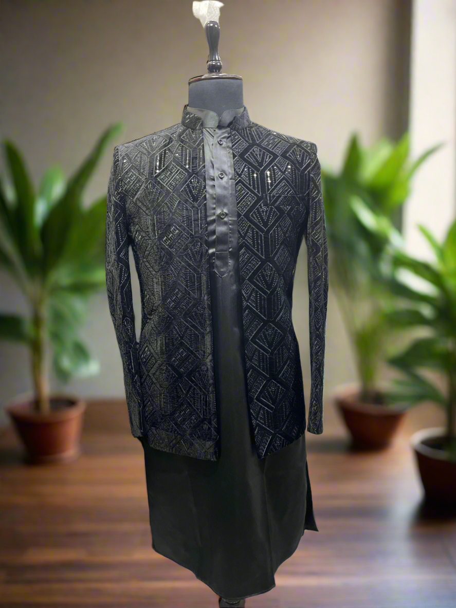 Stylish Black Velvet Open Jodhpuri Set for Men – KPH Outfits – Kph ...