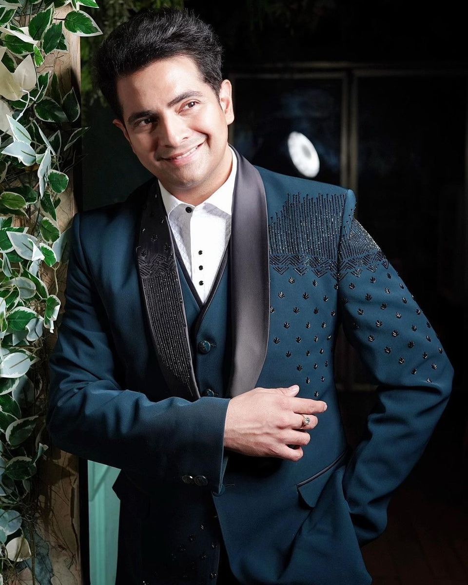 Men's Peacock Green Handcrafted Cut Work Tuxedo Suit – Kph Outfits ...