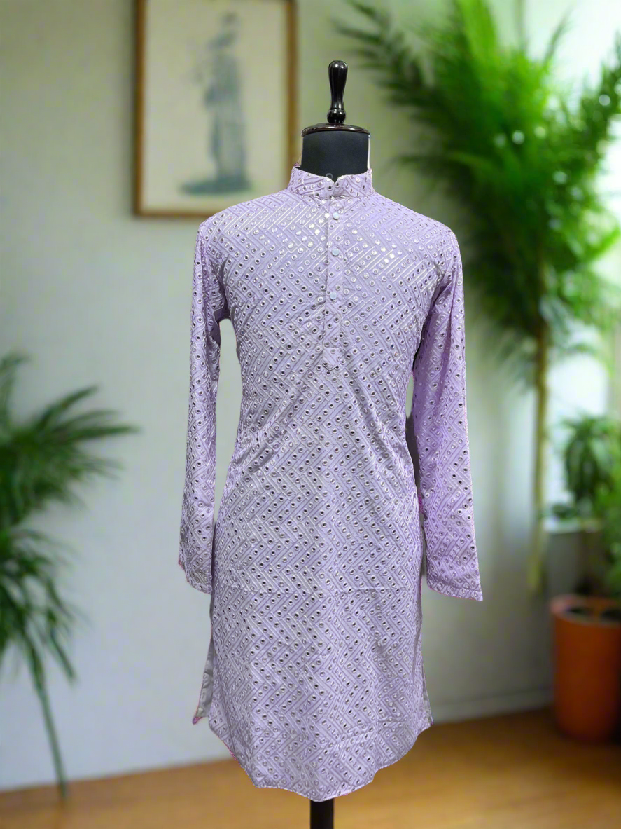 Men's Lavender Mirror Kurta Set with Zipper-Style Pants – KPH Outfits ...