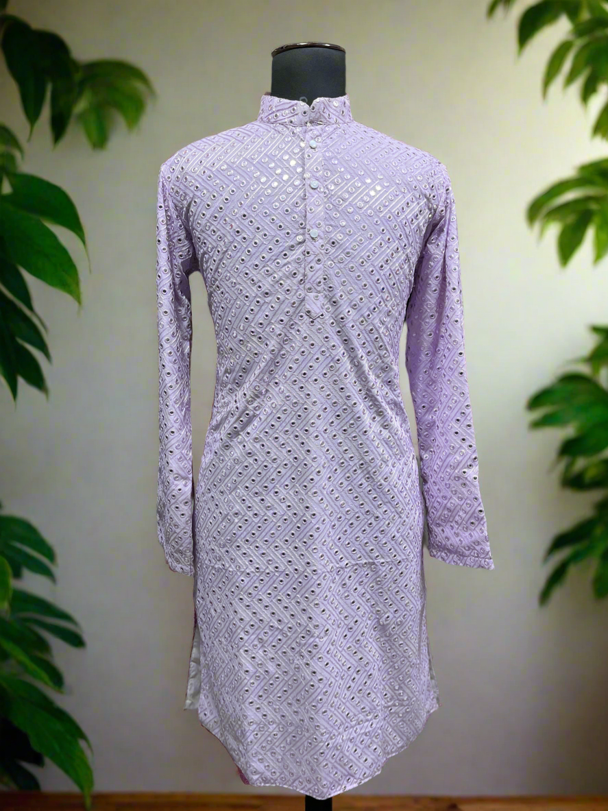 Men's Lavender Mirror Kurta Set with Zipper-Style Pants – KPH Outfits ...