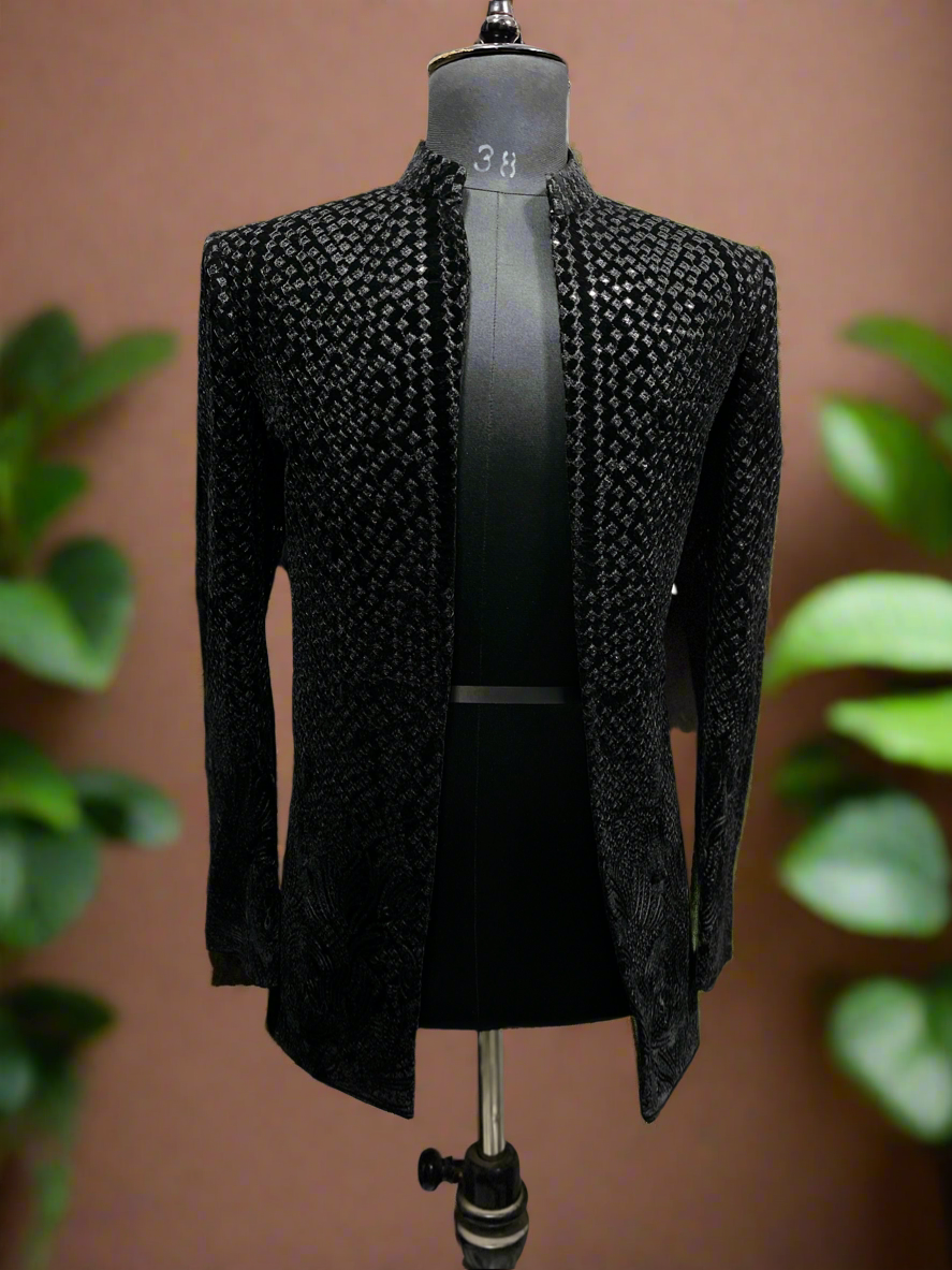 Men's Black Embroidered Open Shrug Set by KPH Outfits – Kph Outfits ...