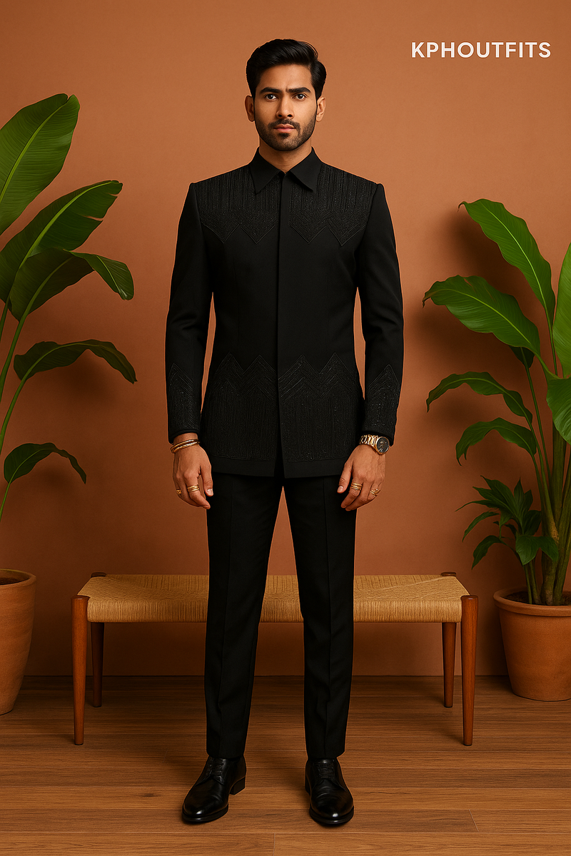 Men's Exclusive Black Handcrafted Stylish Jodhpuri Set | KPH Outfits ...
