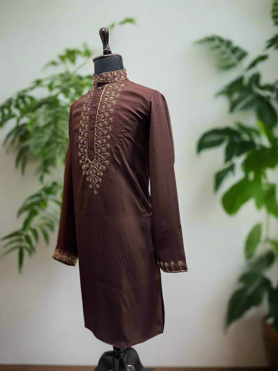 Men's Exclusive Dark Brown Handcrafted Kurta Set - KPH Outfits – Kph ...