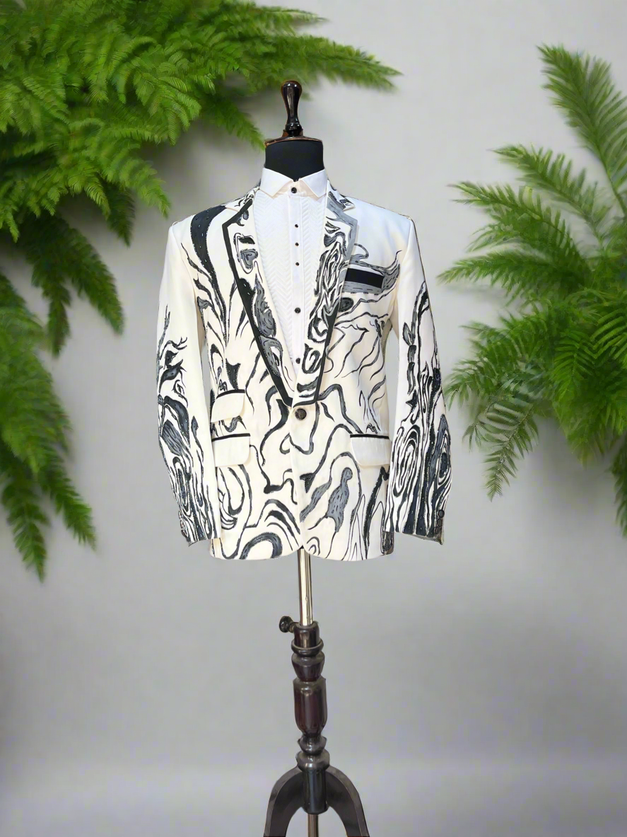 Men's Exclusive Ivory Hand Paint Stylish Tuxedo Suit – Luxury Formal W ...