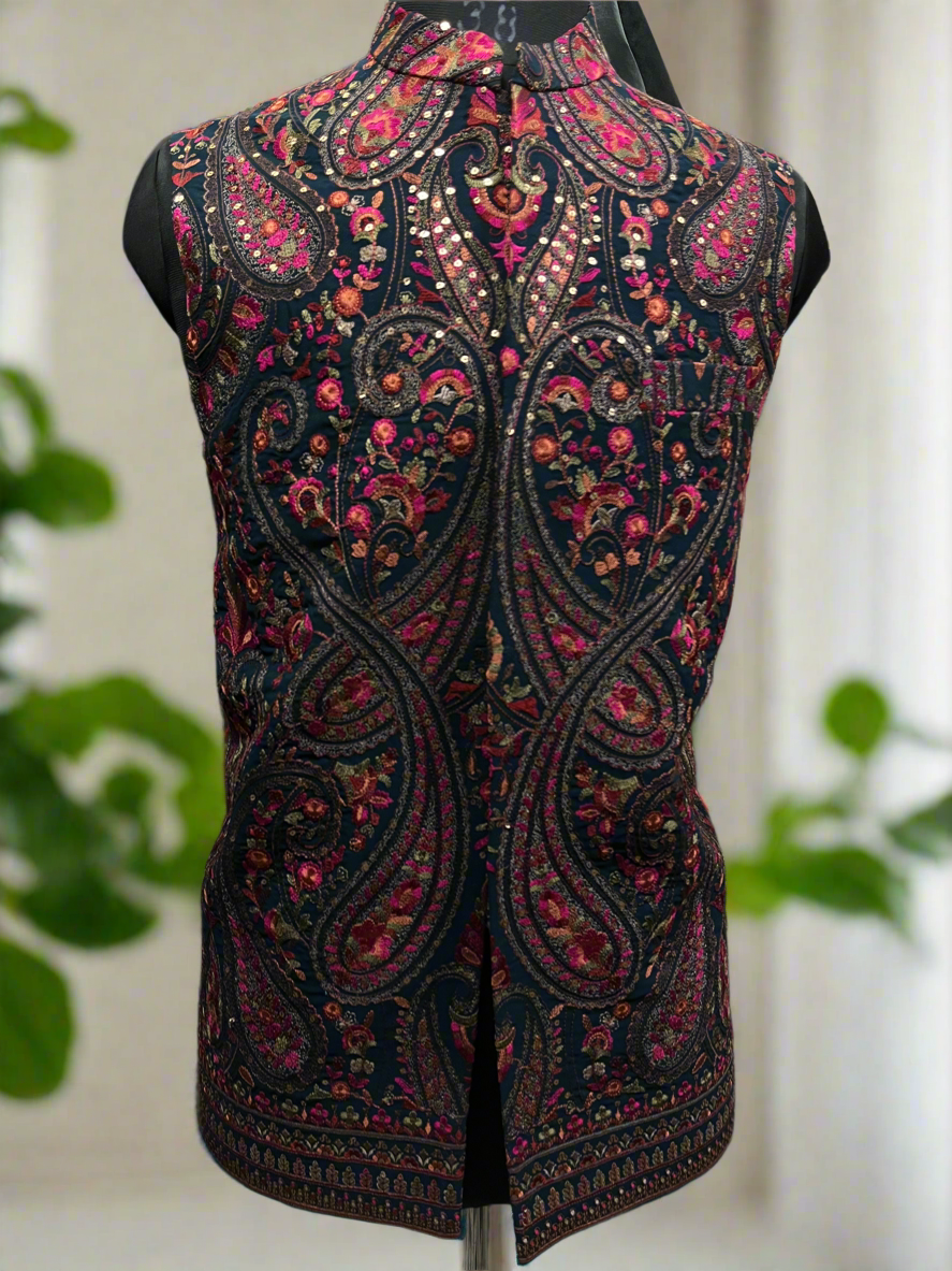 Men's Exclusive Kalamkari Embroidered Nehru Jacket in Navy Blue – Prem ...