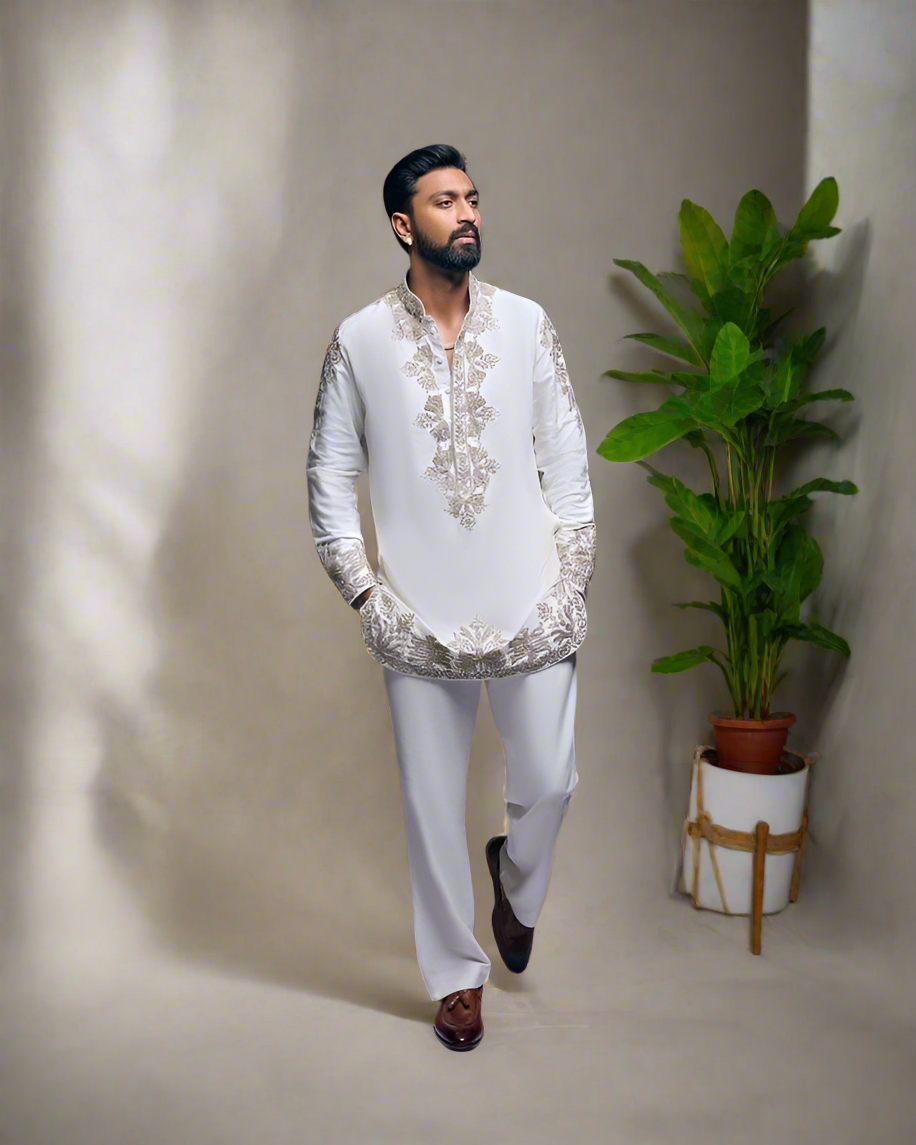 Hardik Pandya Style Yellow Cotton Silk Embroidered Kurta Set - KPH Out ...